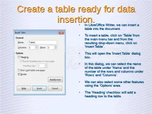 Word Processing – Table Creation